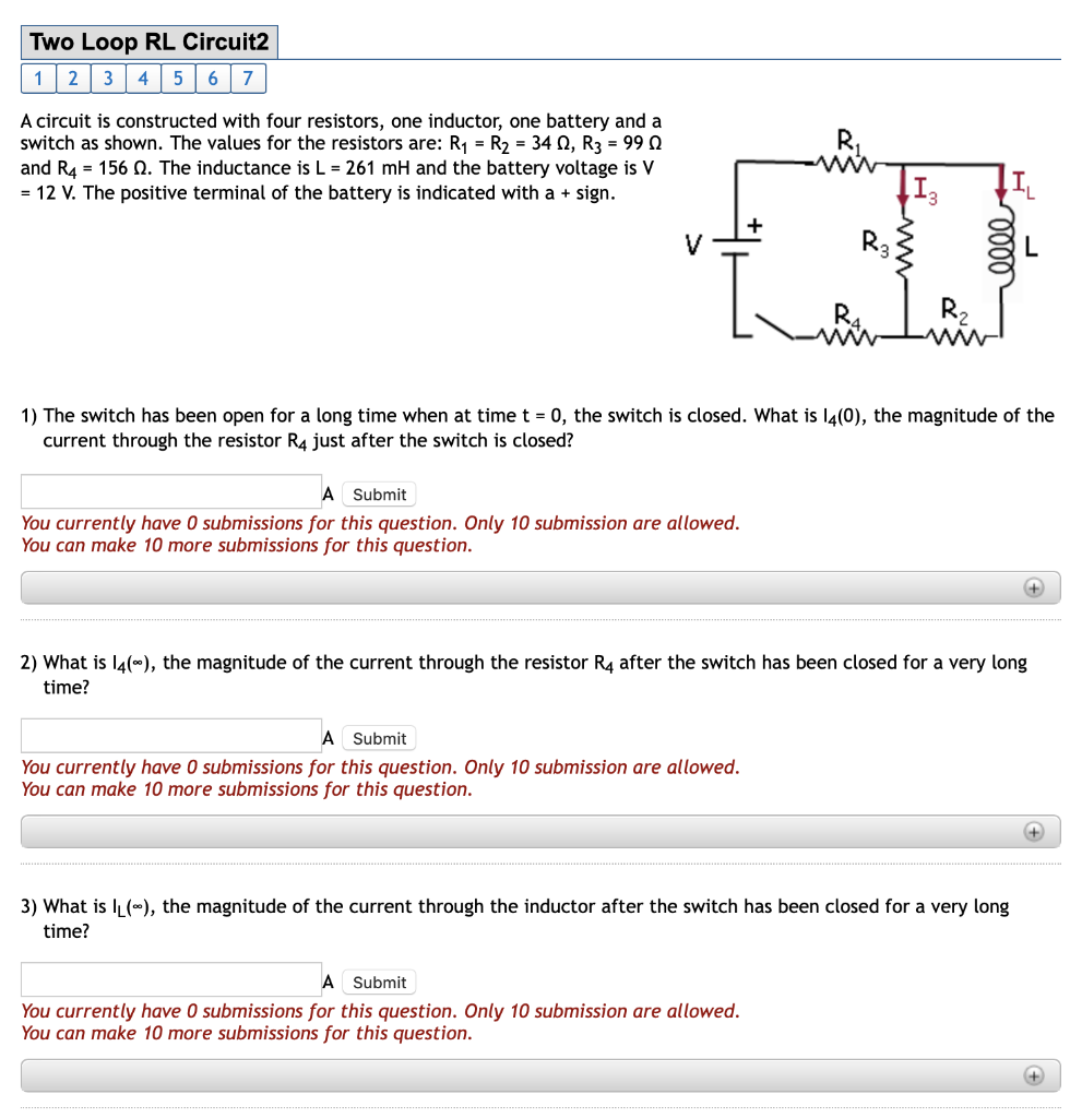 Solved Two Loop RL Circuit2 1 5 6 7 A circuit is constructed | Chegg.com