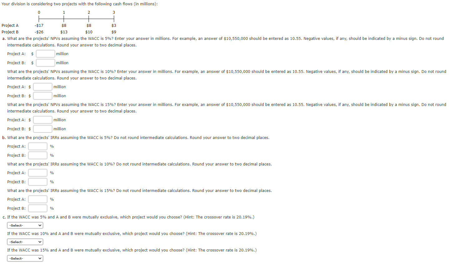 Solved Project A Project B intermediate calculations. Round | Chegg.com