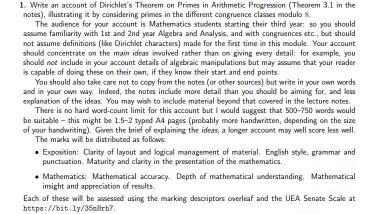 Solved 1. Write an account of Dirichlet's Theorem on Primes | Chegg.com