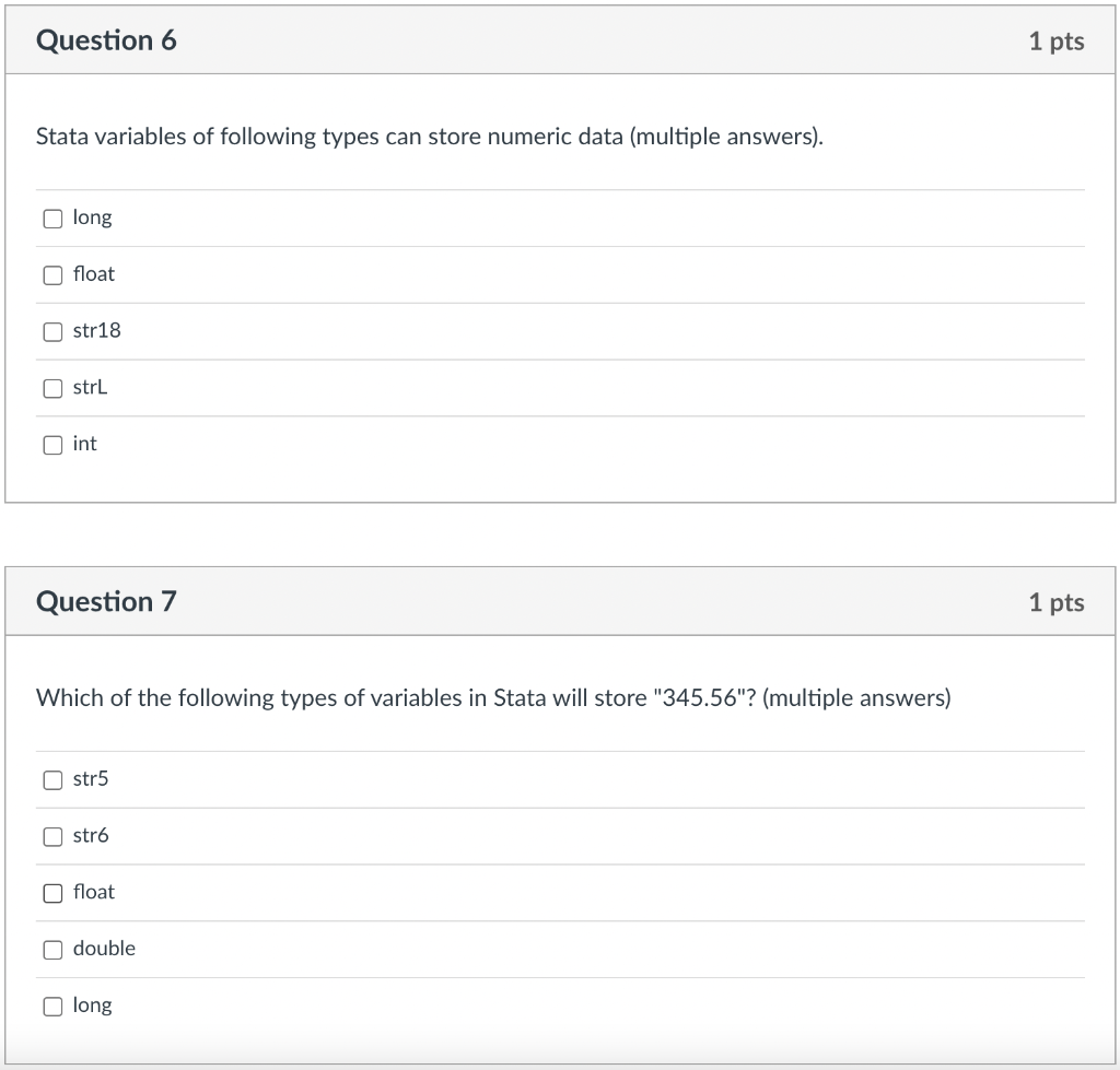 Solved Stata variables of following types can store numeric | Chegg.com