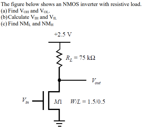 Solved The figure below shows an NMOS inverter with | Chegg.com