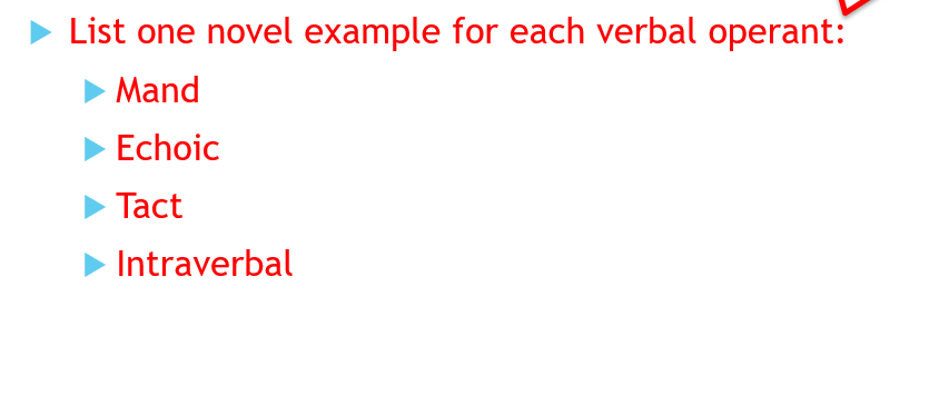 Solved List one novel example for each verbal operant: Mand | Chegg.com