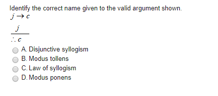 Solved Identify the correct name given to the valid argument | Chegg.com