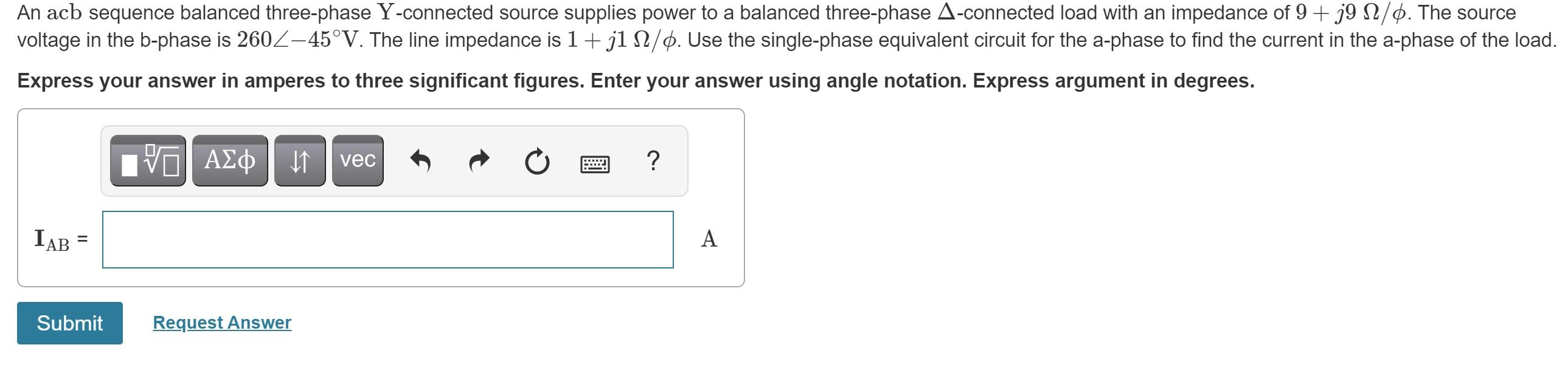 Solved a An acb sequence balanced three-phase Y-connected | Chegg.com