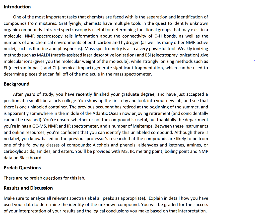 Solved Please Help. Identifications of Unknown Compound. I | Chegg.com