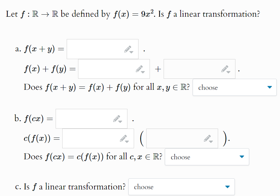 Solved Let f:R→R ﻿be defined by f(x)=9x2. ﻿Is f ﻿a linear | Chegg.com