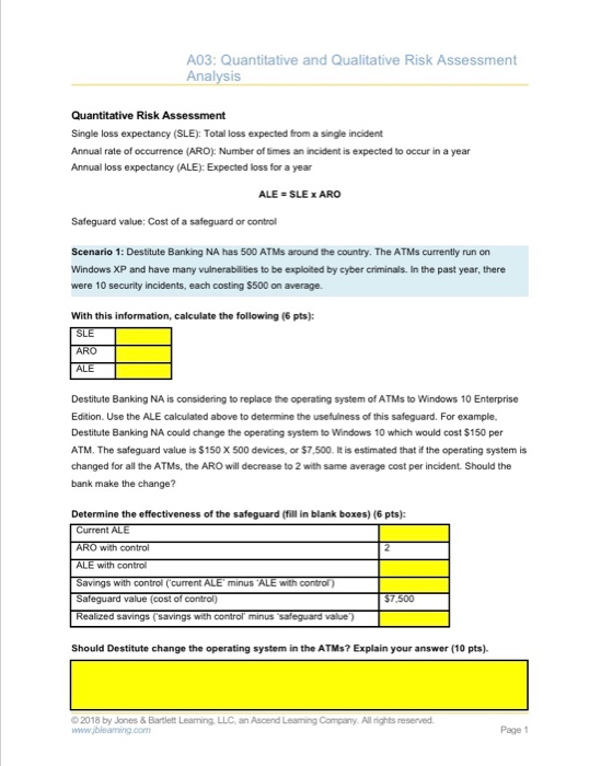 Solved A03: Quantitative and Qualitative Risk Assessment | Chegg.com