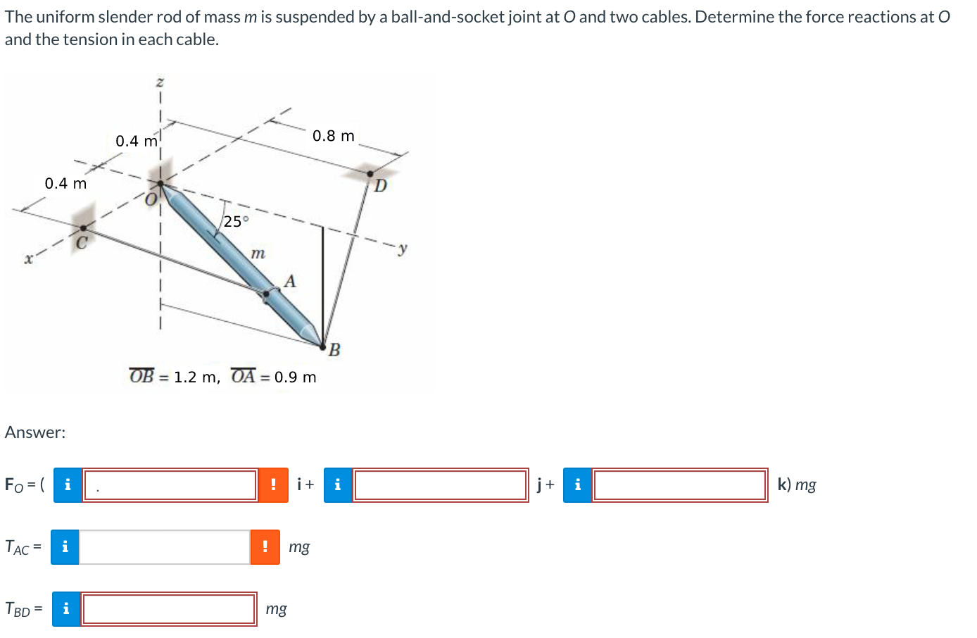 Solved The uniform slender rod of mass m is suspended by a | Chegg.com