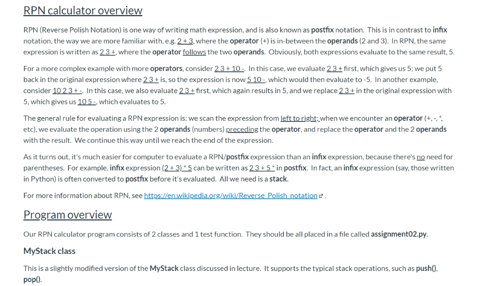 RPN calculator overview postfix notation. This is in | Chegg.com