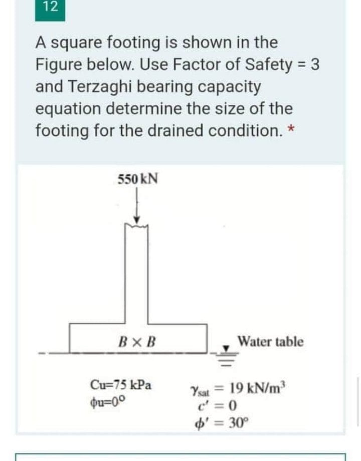 Solved 12 1 A square footing is shown in the Figure below. | Chegg.com