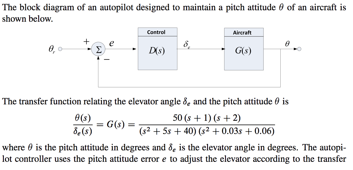 Solved The block diagram of an autopilot designed to | Chegg.com
