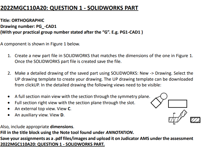 Solved 2022MGC110A20: QUESTION 1 - SOLIDWORKS PART Title: | Chegg.com