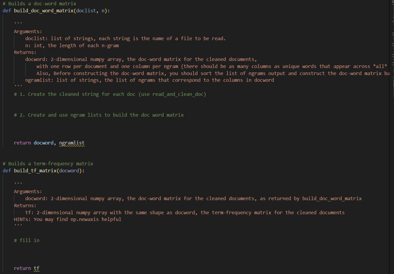 Solved # Builds a doc-word matrixdef | Chegg.com