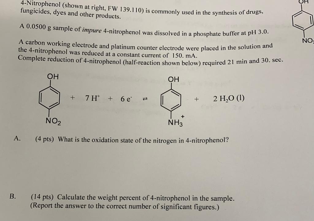Solved OH 4-Nitrophenol (shown at right, FW 139.110) is | Chegg.com