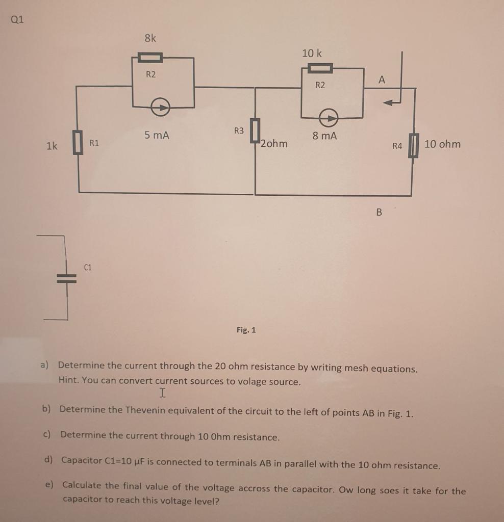 Solved a) Determine the current through the 20ohm resistance | Chegg.com