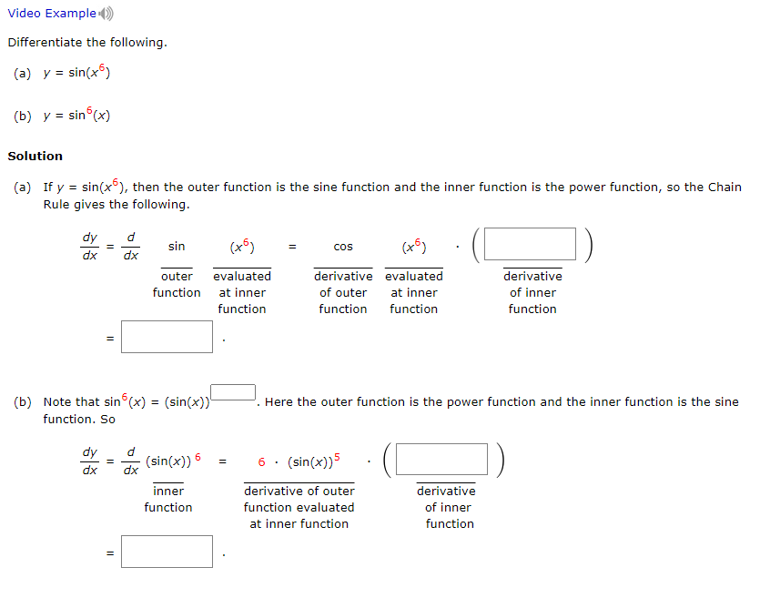 Solved Video ExampleDifferentiate the | Chegg.com