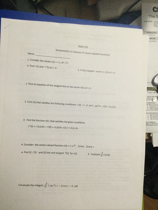 Solved Cl The S Math 231 Worksheetf11:6 Calculus of | Chegg.com