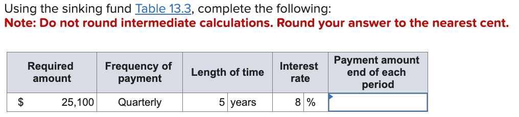 Solved Using the sinking fund Table 13.3, complete the | Chegg.com