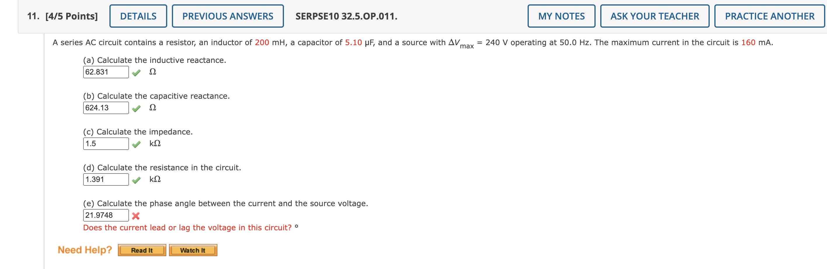Solved A Calculate The Inductive Reactance Ω B
