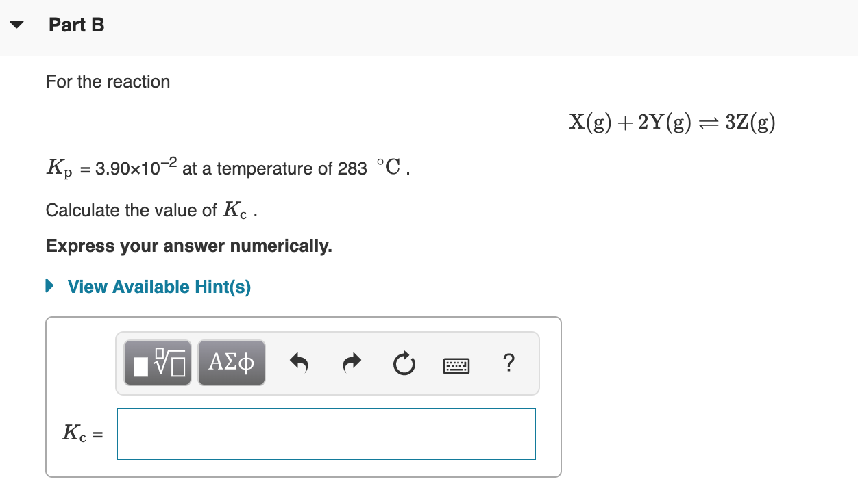 Solved Part A The equilibrium constant, Kc, is calculated | Chegg.com