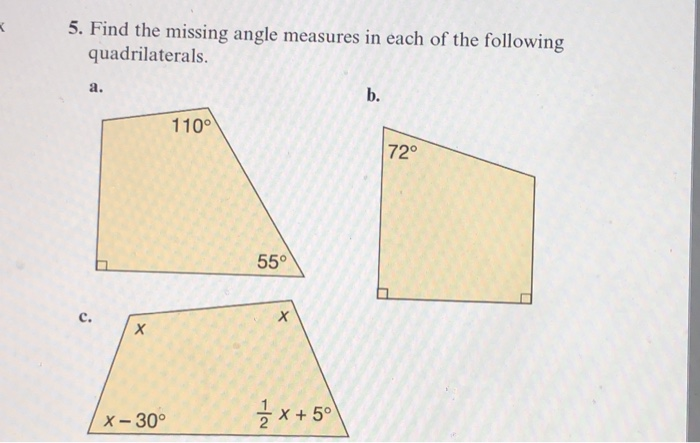 Solved 5. Find the missing angle measures in each of the | Chegg.com