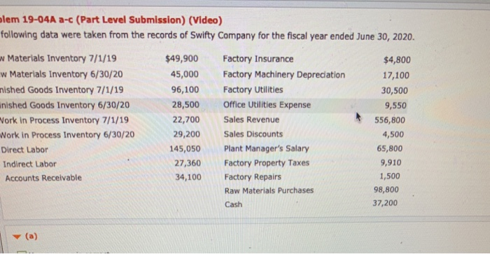 Solved lem 19-04A a-c (Part Level Submission) (Video) | Chegg.com