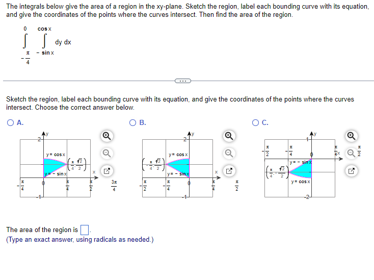 Solved The integrals below give the area of a region in the | Chegg.com