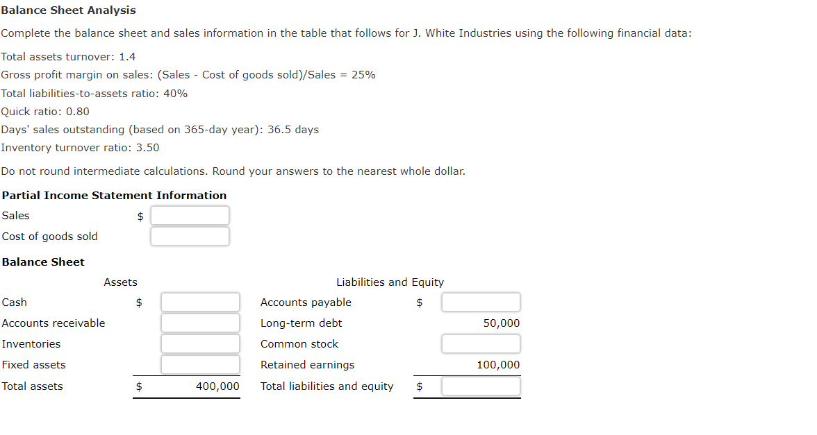 Solved Balance Sheet AnalysisComplete the balance sheet and | Chegg.com