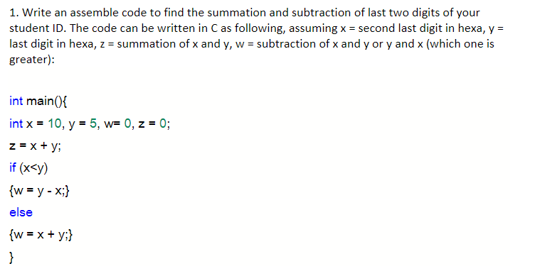 Solved 1. Write an assemble code to find the summation and | Chegg.com
