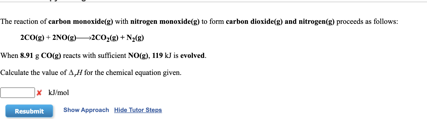 Solved The reaction of carbon monoxide(g) with nitrogen | Chegg.com