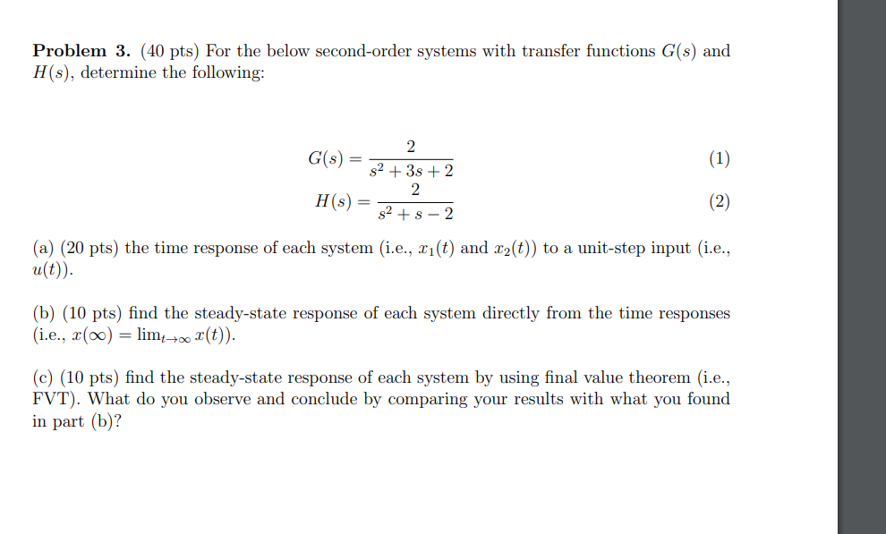 Problem 3. (40 pts) For the below second-order | Chegg.com