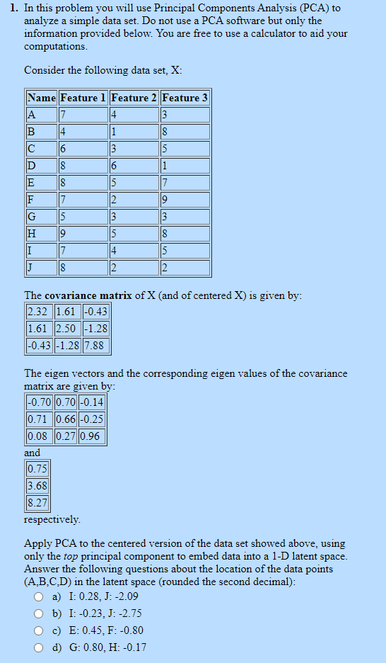 Solved 1. In this problem you will use Principal Components | Chegg.com