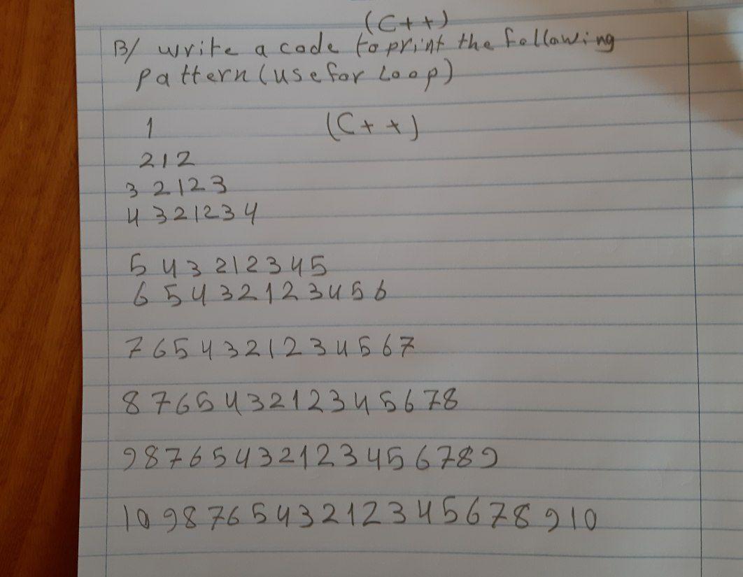 Solved (C++) B/ write a code to print the following pattern | Chegg.com