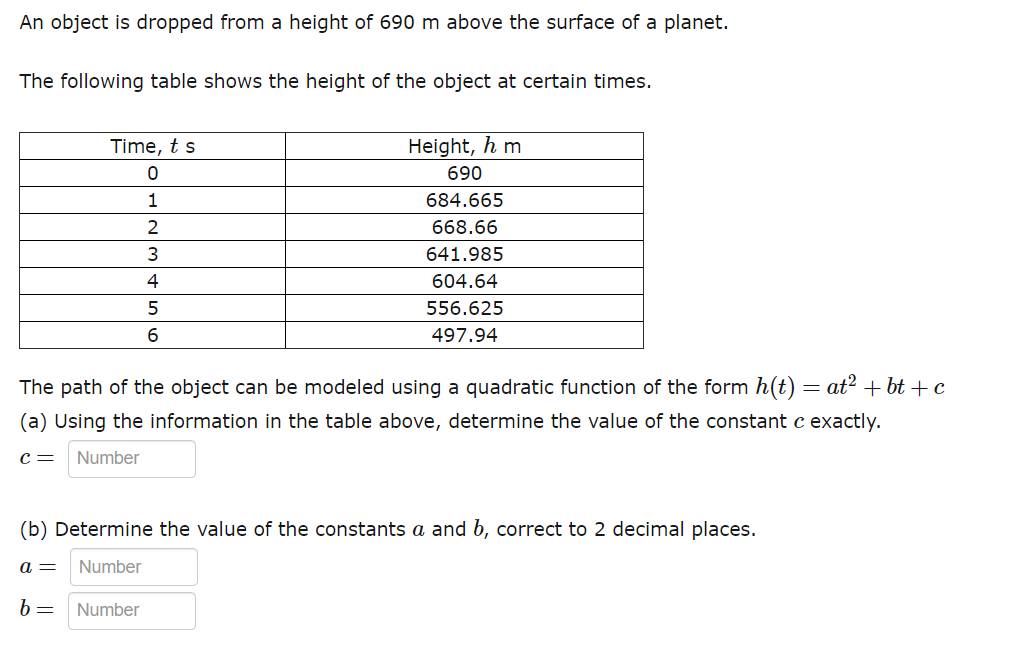 Solved An Object Is Dropped From A Height Of 690 M Above The