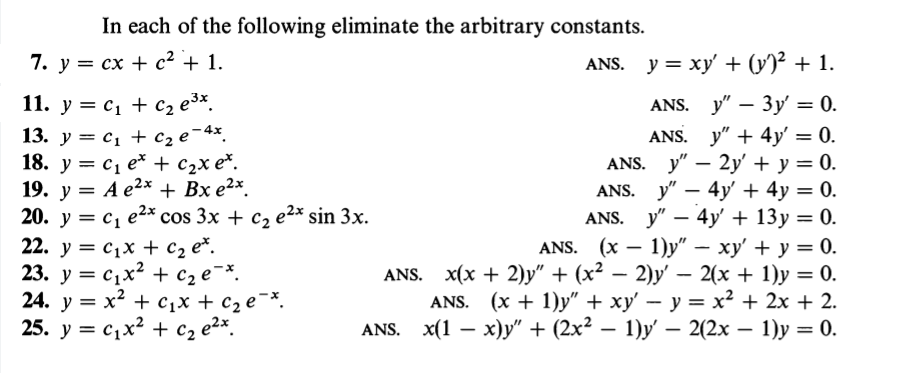 Solved In each of the following eliminate the arbitrary | Chegg.com