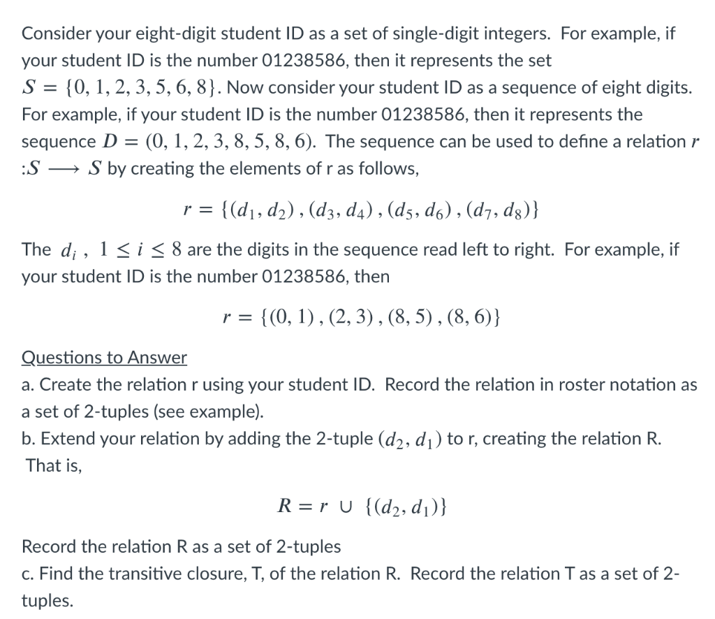 Solved - Consider your eight-digit student ID as a set of | Chegg.com