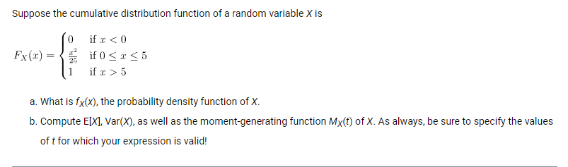 Solved Suppose the cumulative distribution function of a | Chegg.com