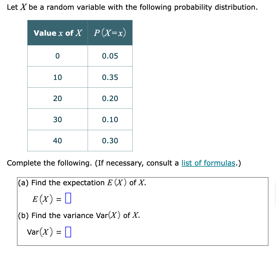 Solved Let X be a random variable with the following | Chegg.com