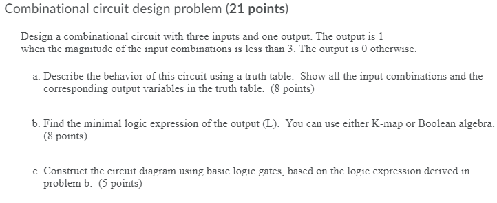 Solved Combinational circuit design problem (21 points) | Chegg.com