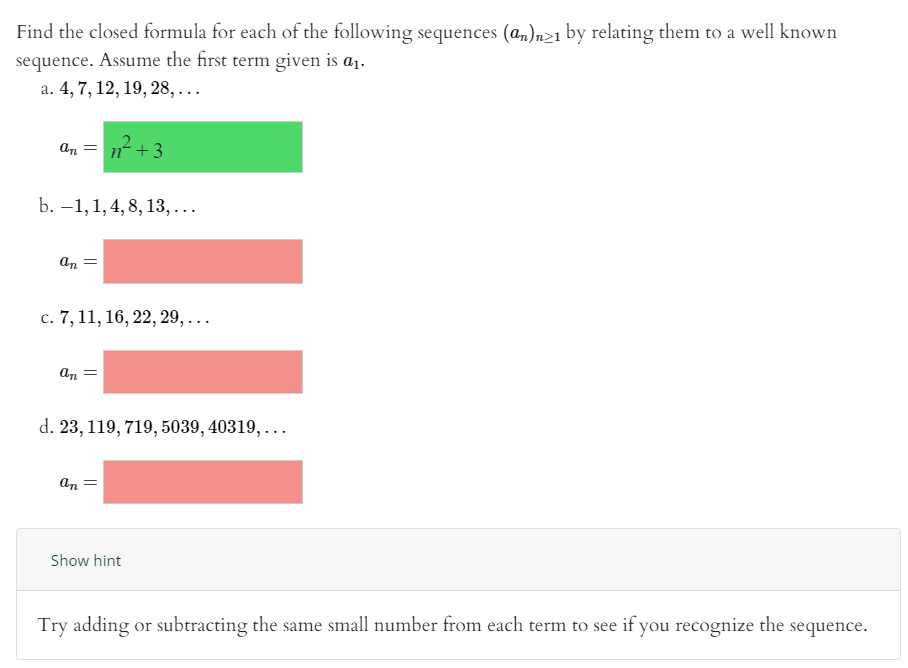 Solved Find the closed formula for each of the following | Chegg.com