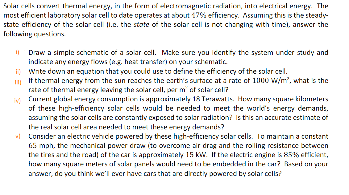 Solved Solar cells convert thermal energy, in the form of | Chegg.com