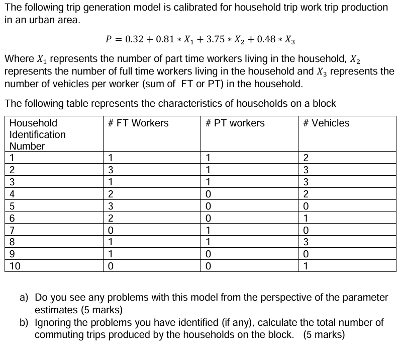 Solved by an EXPERT The following trip generation model is calibrated for | Chegg.com