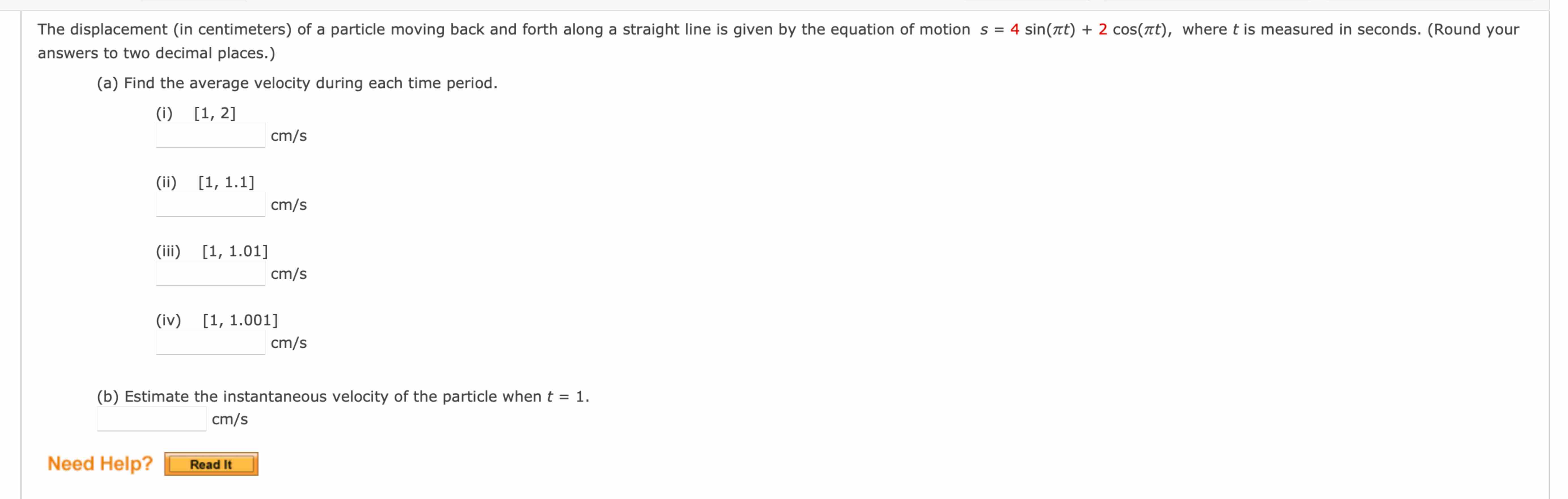 Solved The displacement (in centimeters) ﻿of a particle s | Chegg.com