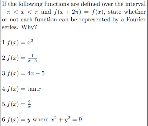 If the following functions are defined over the | Chegg.com