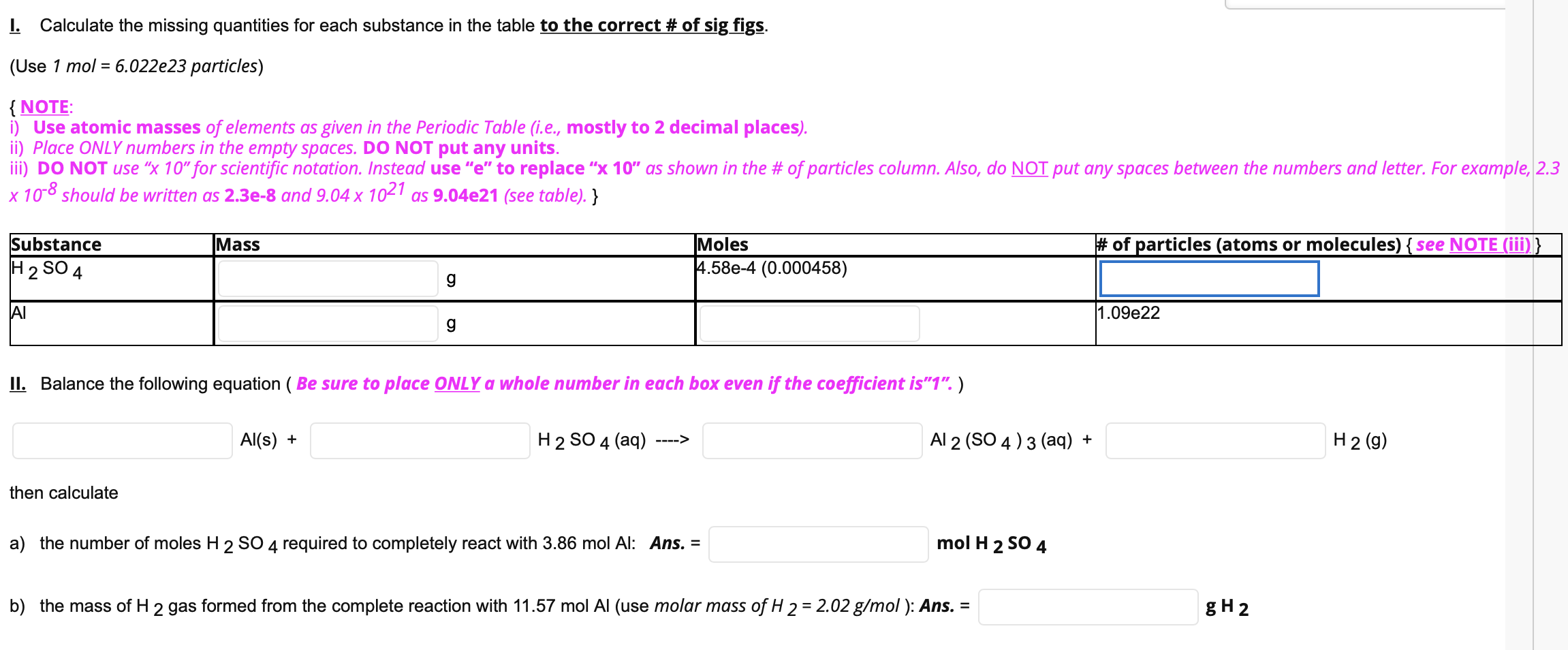 Solved I. Calculate the missing quantities for each | Chegg.com