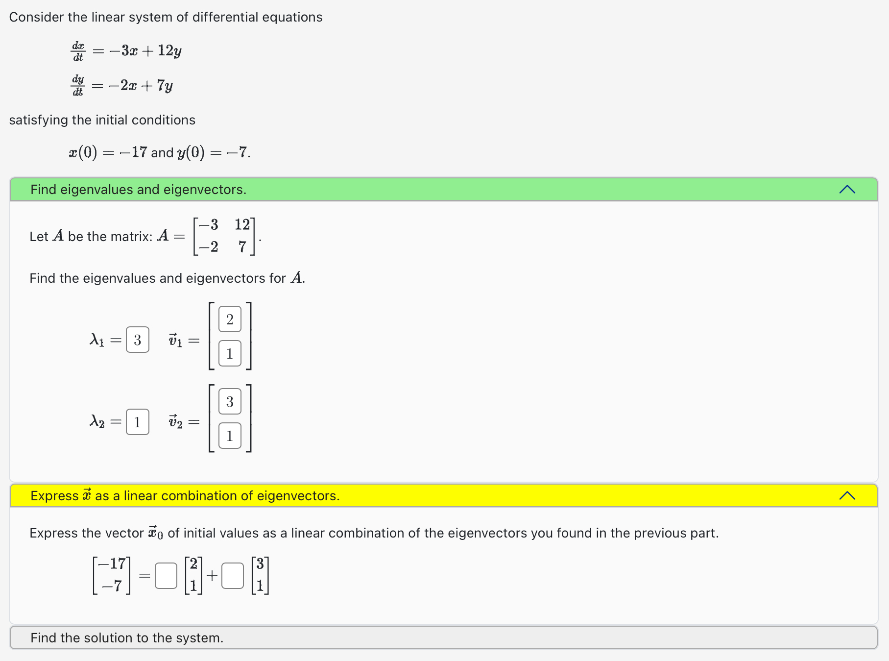 Solved Consider the linear system of differential | Chegg.com