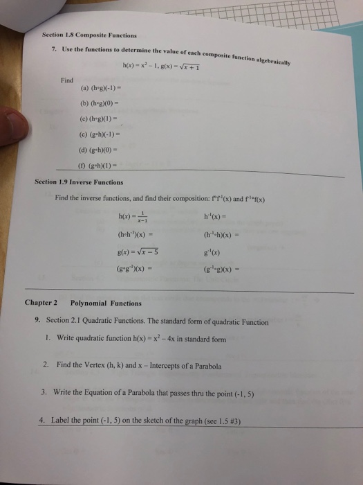 Solved Section 1.8 Composite Functions 7. Use the functions | Chegg.com