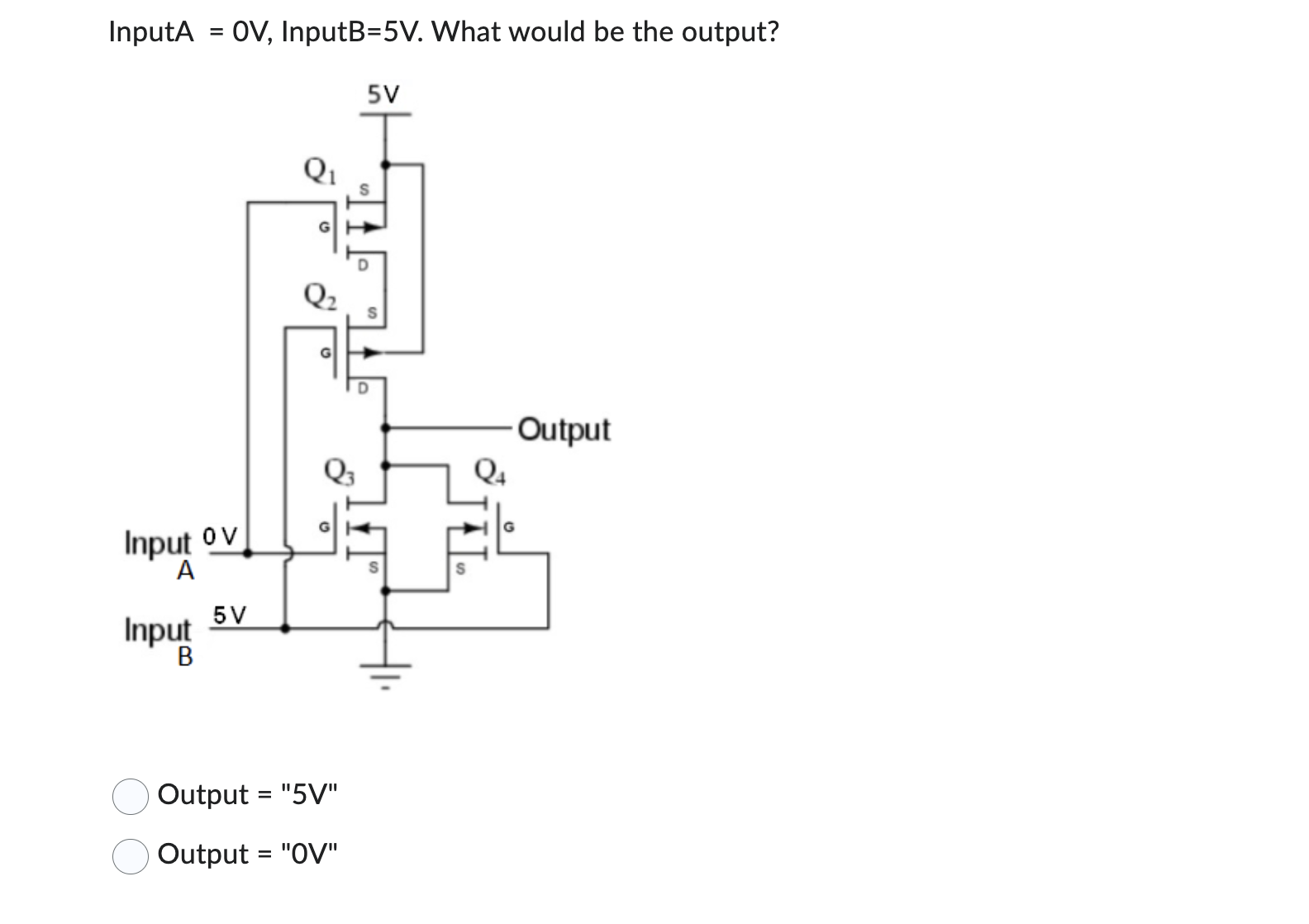 Solved InputA =0 V, InputB =5 V. What would be the output? | Chegg.com