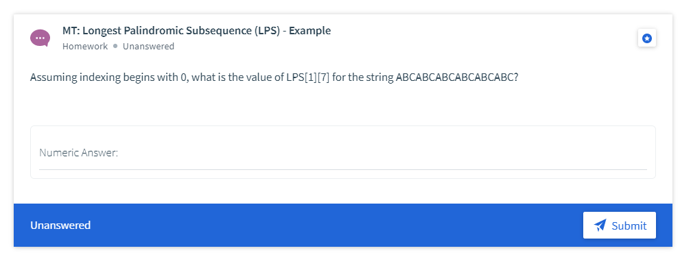 Solved MT: Longest Palindromic Subsequence (LPS) - Example | Chegg.com