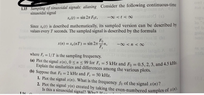 Solved 1.15 Sampling of sinusoidal signals: aliasing | Chegg.com
